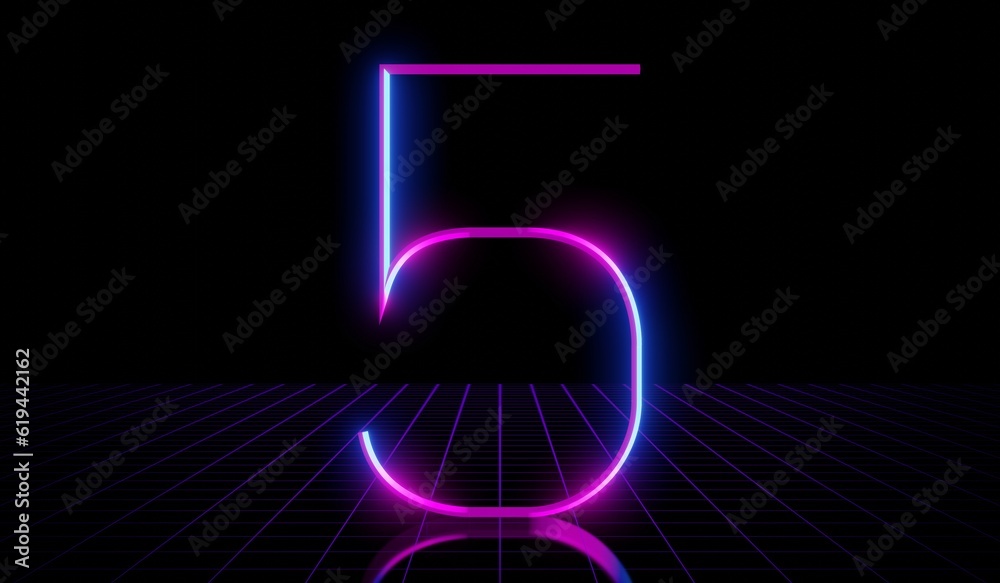 5 - ultraviolet neon number on black background - 3D illustration Stock ...