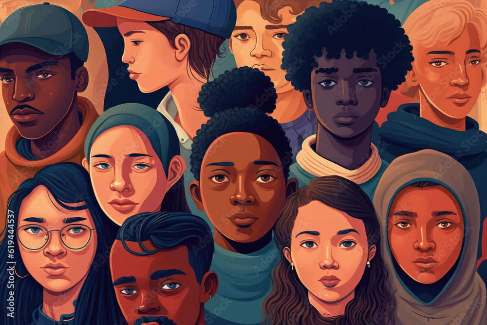 Illustration of diverse individuals representing Generation Z. The ...