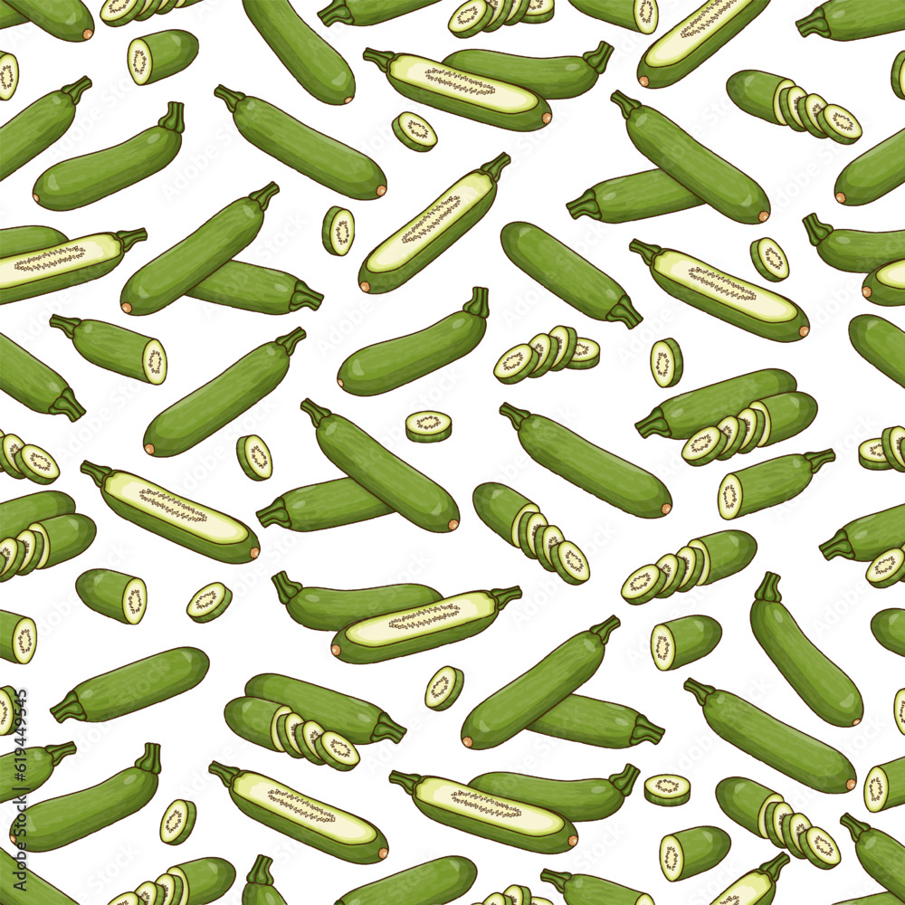 Seamless pattern with Aehobak or Korean zucchini or Korean courgette ...