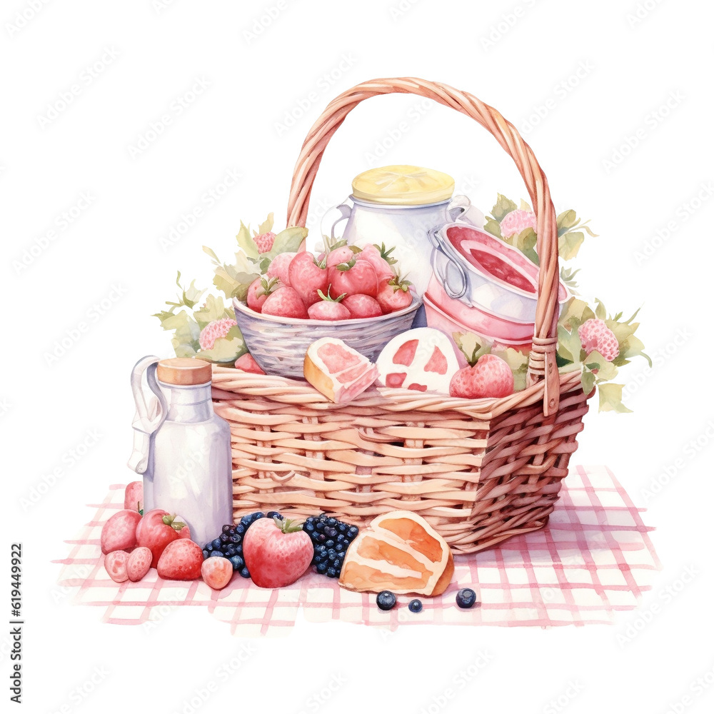 Summer Picnic Watercolor Clipart Set, Whimsical Picnic Elements ...