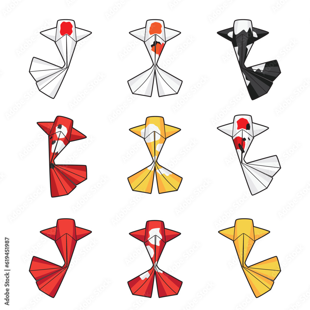 Origami or Japanese paper folding varies type of Koi fish or Japanese ...