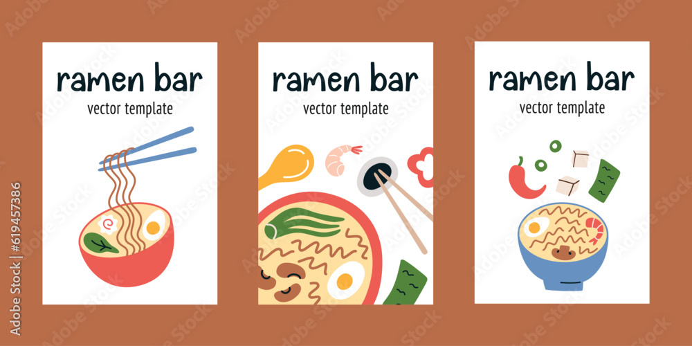Ramen bar cards, template composition with copy space, noodle soup ...