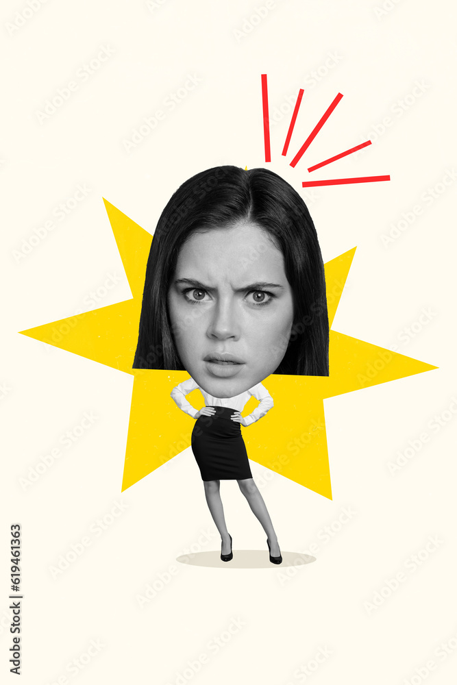 Collage artwork graphics picture of angry furious lady boss strict ...