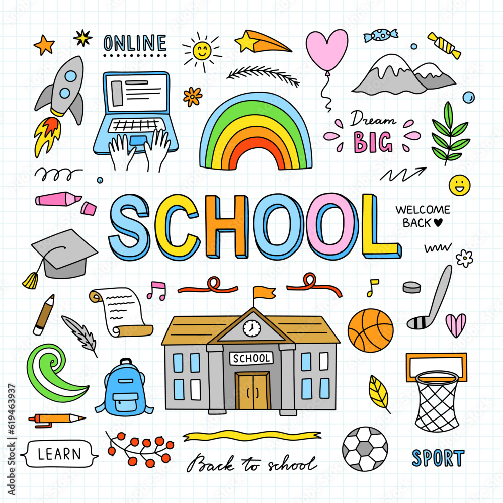 School hand drawn illustrations. Vector school illustrations. Education ...