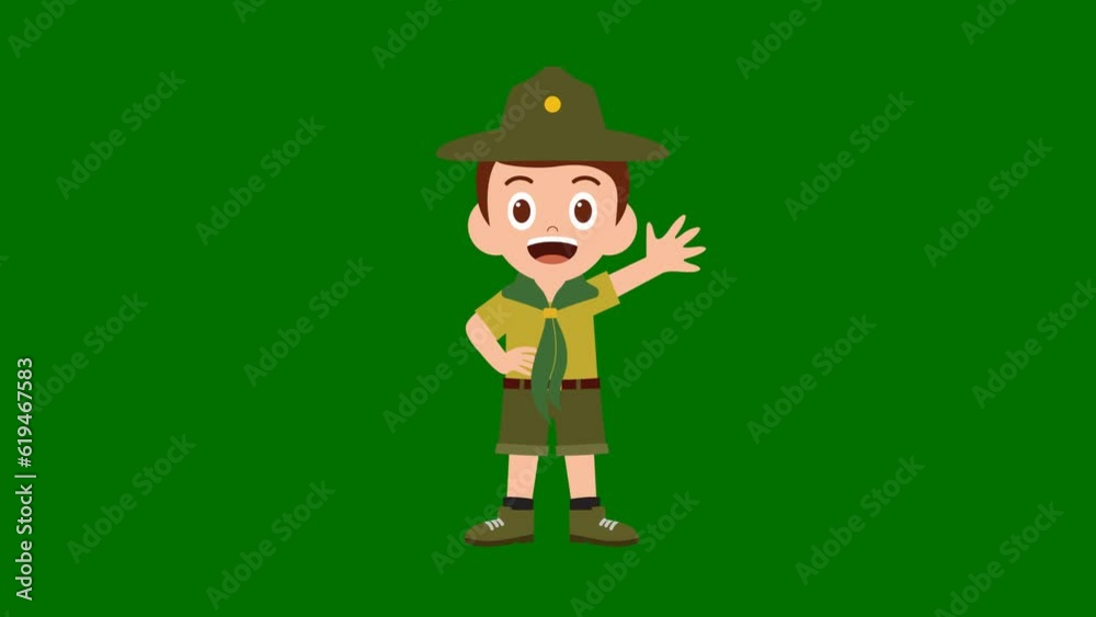 Vidéo Stock Happy Boy Scout waving animation on green screen, young ...
