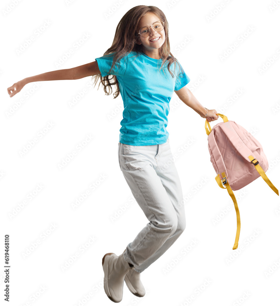 Full length body back behind view of nice girl jumping new academic ...