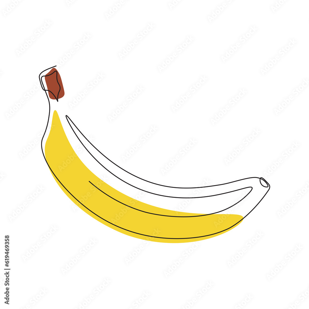 One line banana illustration in yellow color. Single line banana. Line ...