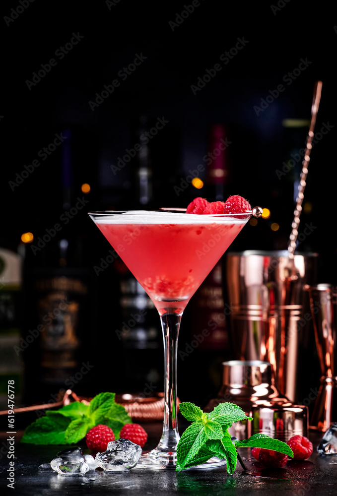 Clover club alcoholic cocktail drink with dry gin, raspberry syrup ...
