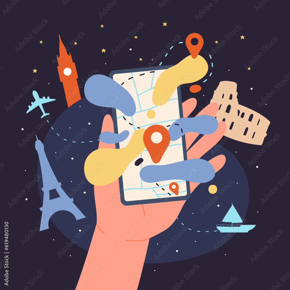 Online service, tour guidance concept. Virtual guide app for travel ...