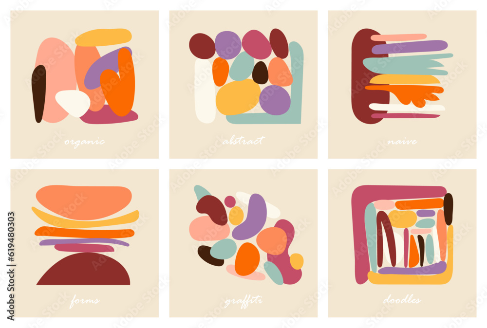 Colorful organic forms. Hand drawn simple shapes. flat vector shapes ...