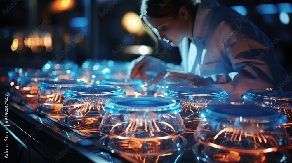 Scientist pipetting chemical formula into multi well plate during an ...