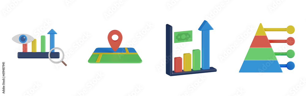 3d analysis insight, 3d location mark, 3d profit chart, 3d pyramid ...