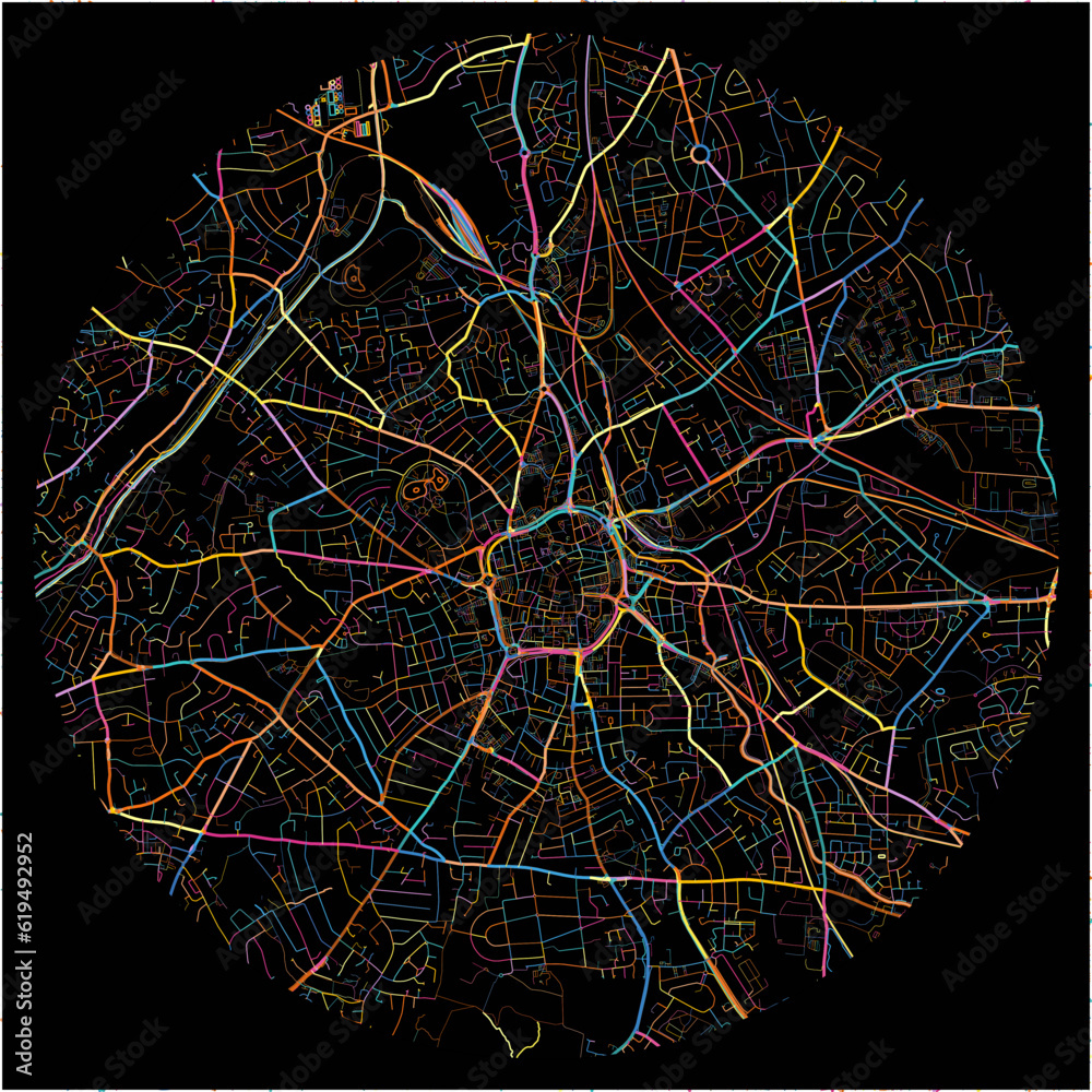 Colorful Map of Wolverhampton, West Midlands with all major and minor ...