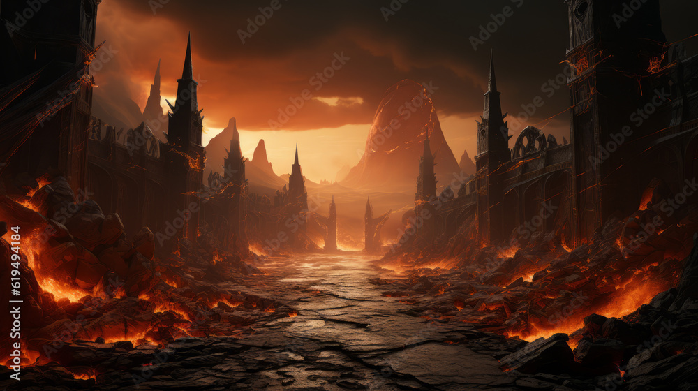 ruins of the church of the holy sepulchre, apocalyptic ruins in red ...