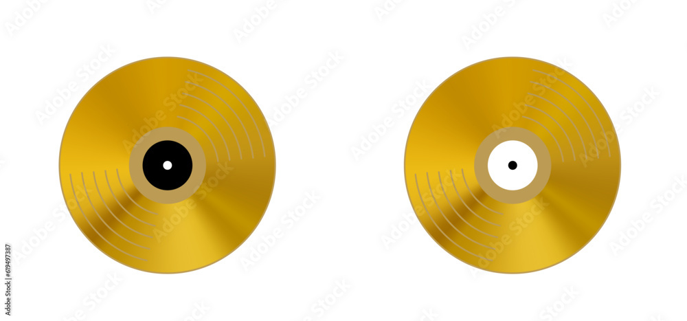 Cartoon golden vinyl or lp icon symbol. dj symbol. retro gold vinyl ...