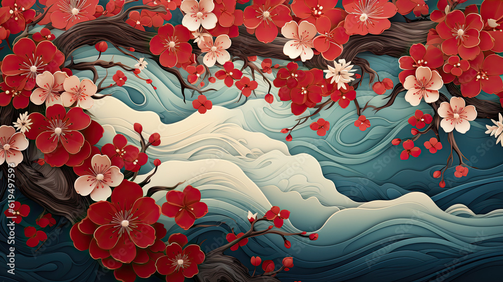 Japanese pattern background, oriental nature pattern with sea waves in ...