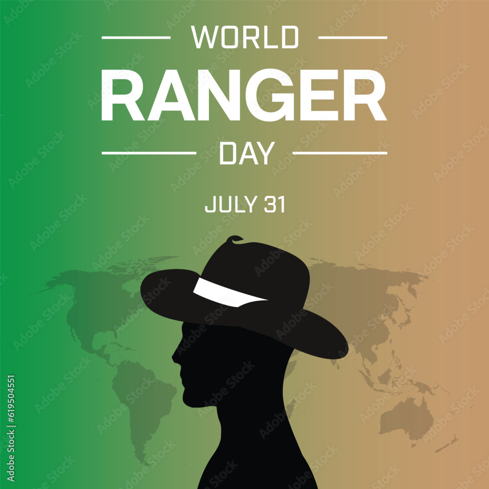 World Ranger Day design with a silhouette of a ranger wearing a hat ...