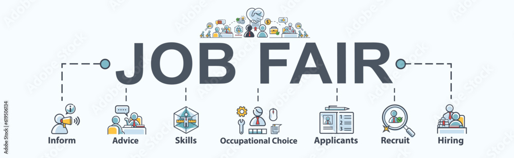 Job fair banner web icon for employee recruitment and onboarding ...