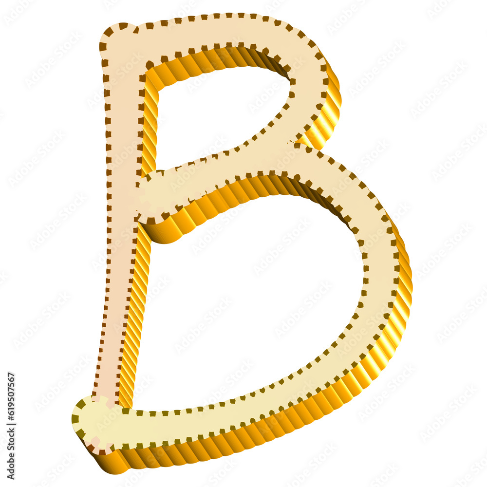 Alphabet letter B yellow color 3D shape handwriting font style png ...