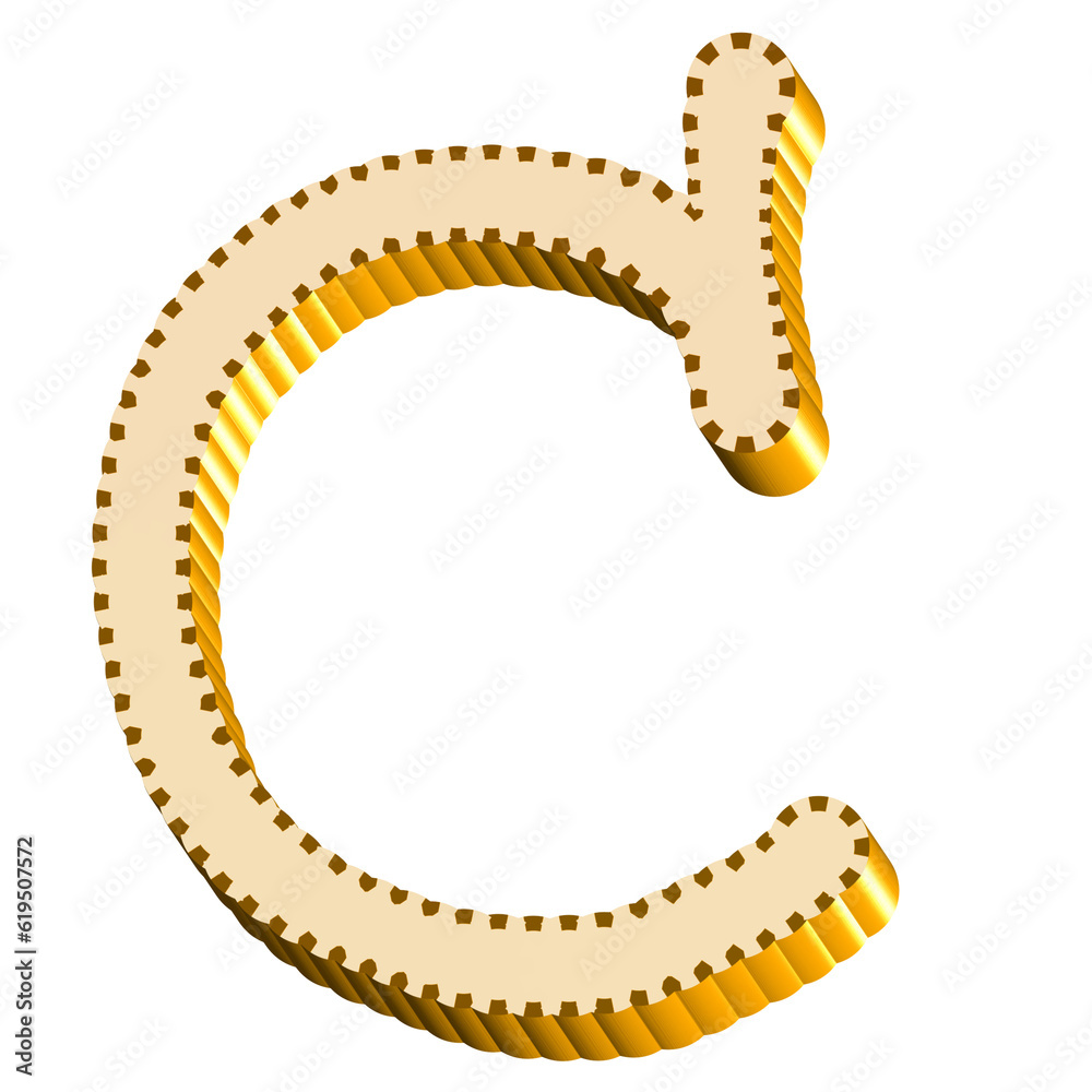 Alphabet letter C yellow color 3D shape handwriting font style png ...