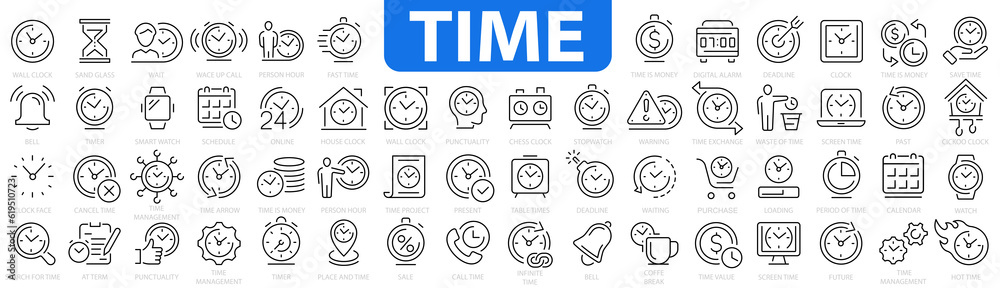 Vetor de Clock icon. Time icon. 60 icon set Time & Clock. Simple Set of ...