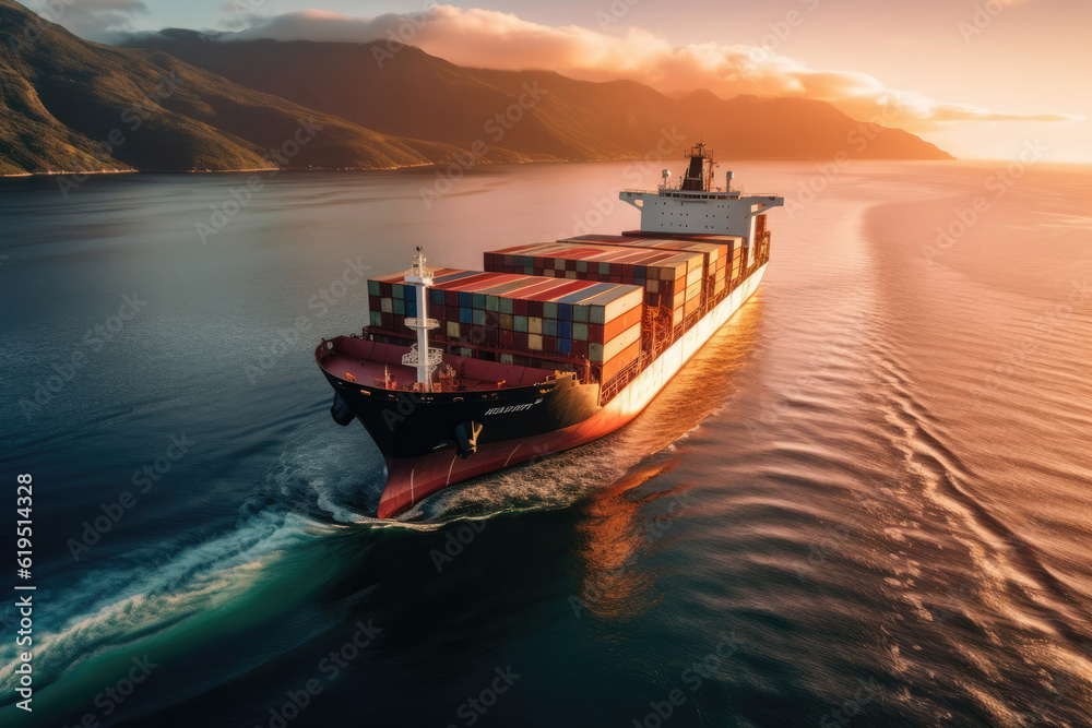 Cargo ship sailing on the sea during a serene morning. The ship is ...