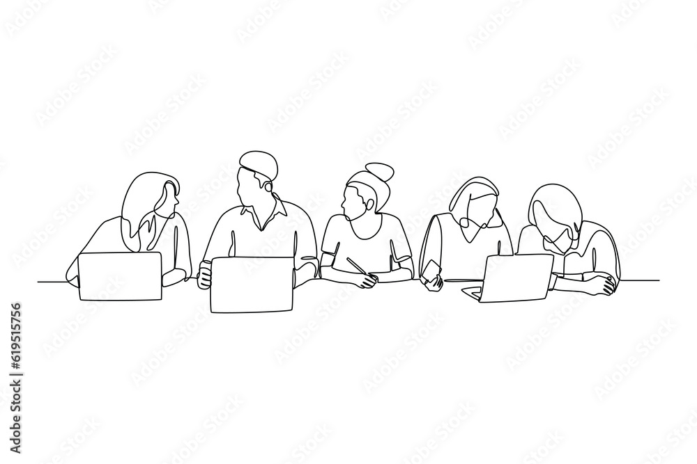 Single one line drawing working together, discussing business. Meeting ...