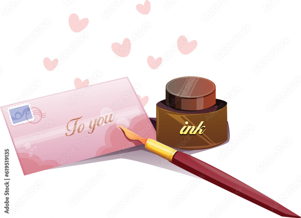 Symbolic Love Letter Icon, Romantic Love Letter to you with Heart, Pen ...