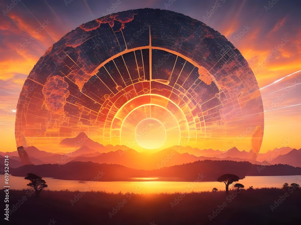 Witness a futuristic sunrise: AI-inspired patterns and energy converge ...