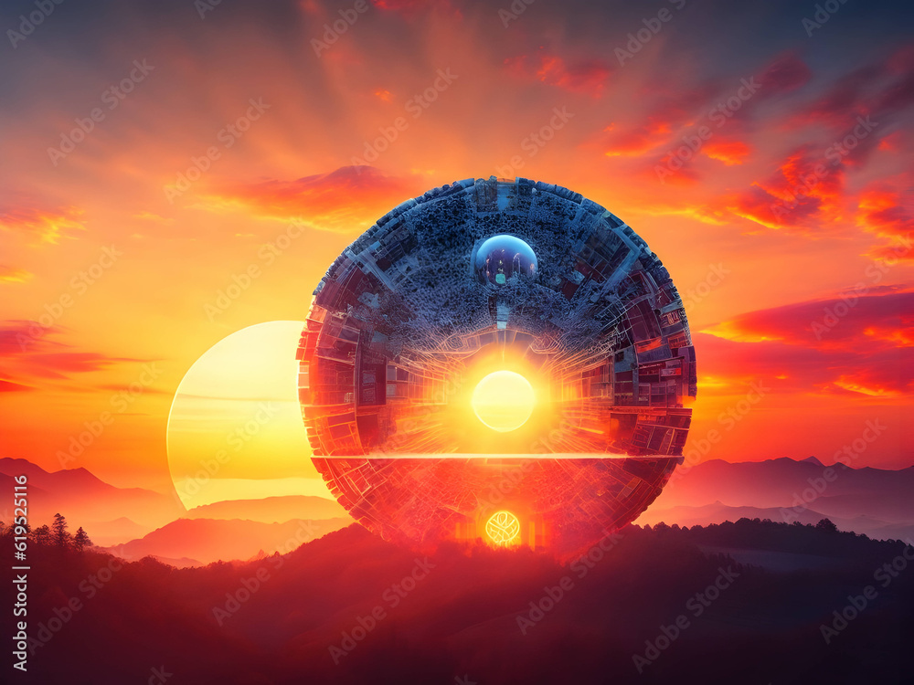 Witness a futuristic sunrise: AI-inspired patterns and energy converge ...