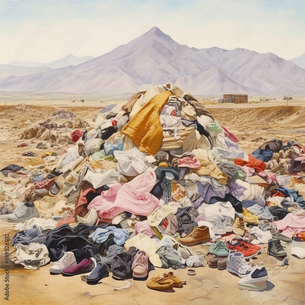 mountain of discarded clothes, textile waste, consumption problems and ...