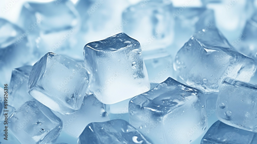 Ice cubes on light blue background, closeup.Concept of mockup with ice ...