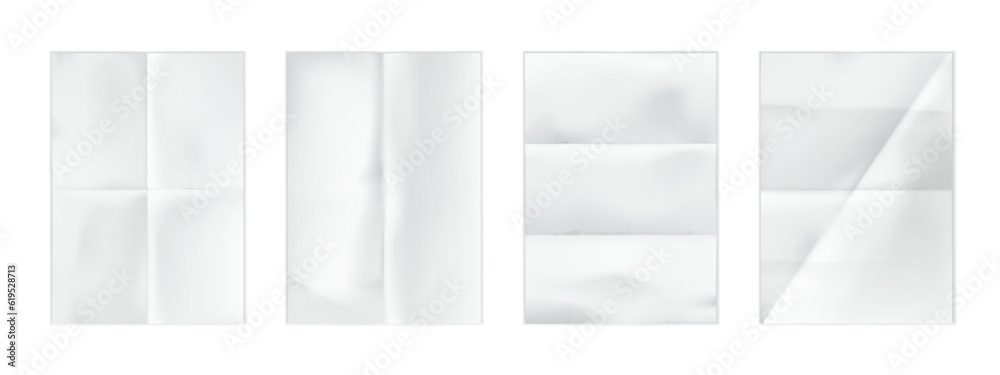 White folded paper sheets with crossing creases, old blank letter ...