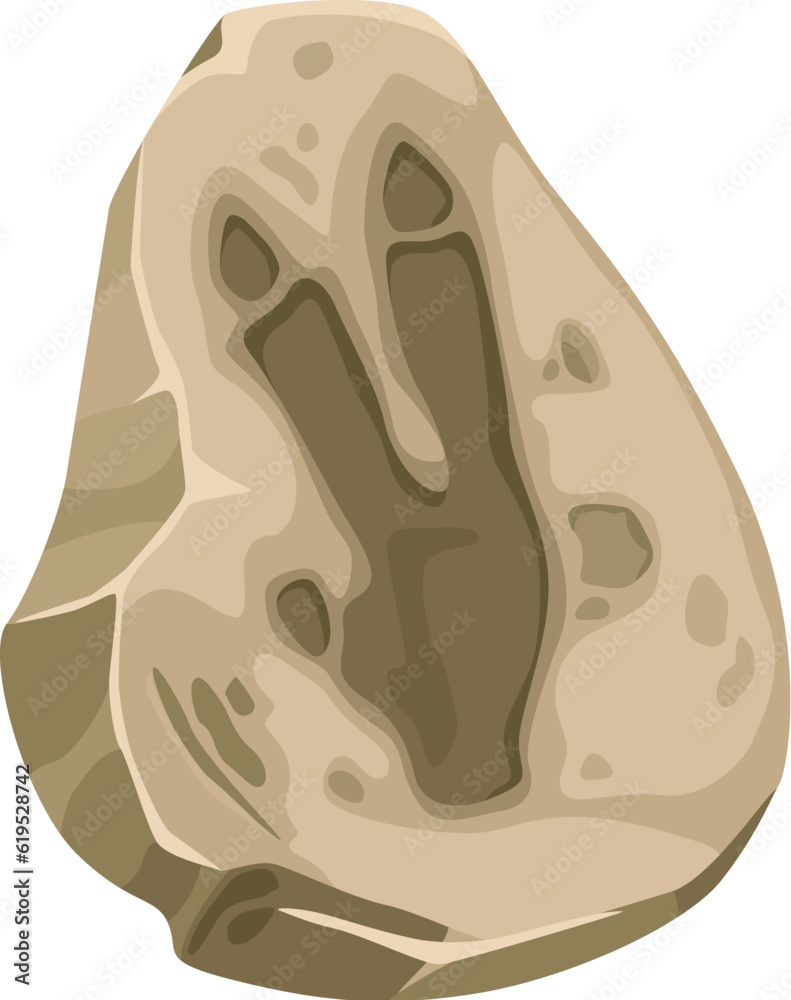 Ancient dinosaur footprint, fossil. Extinct reptile foot paleontology ...