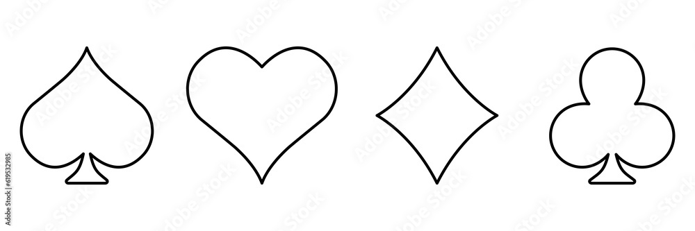 Playing card suits line icon set. Casino symbols collection. Vector ...