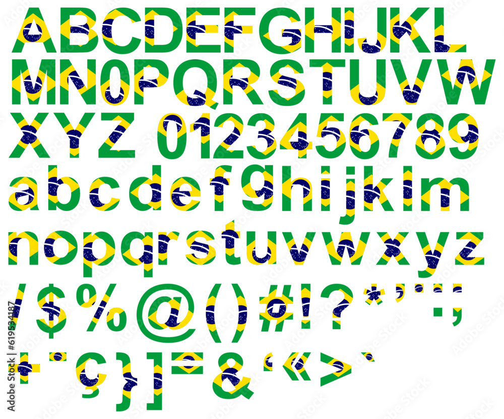 Uppercase and lowercase alphabet, numbers, symbols and signs with ...