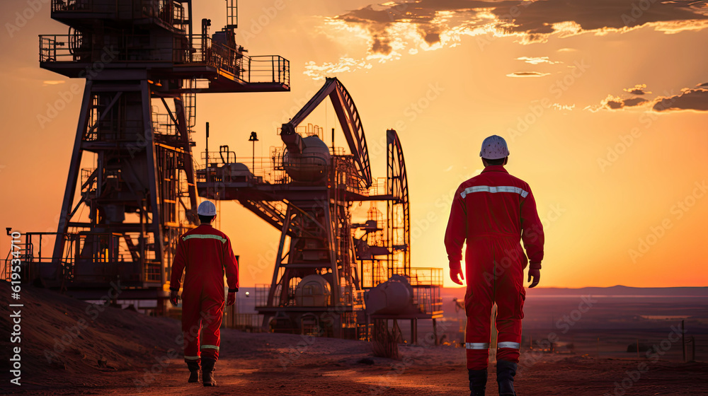 The engineer at an oil rig construction site is a highly skilled ...