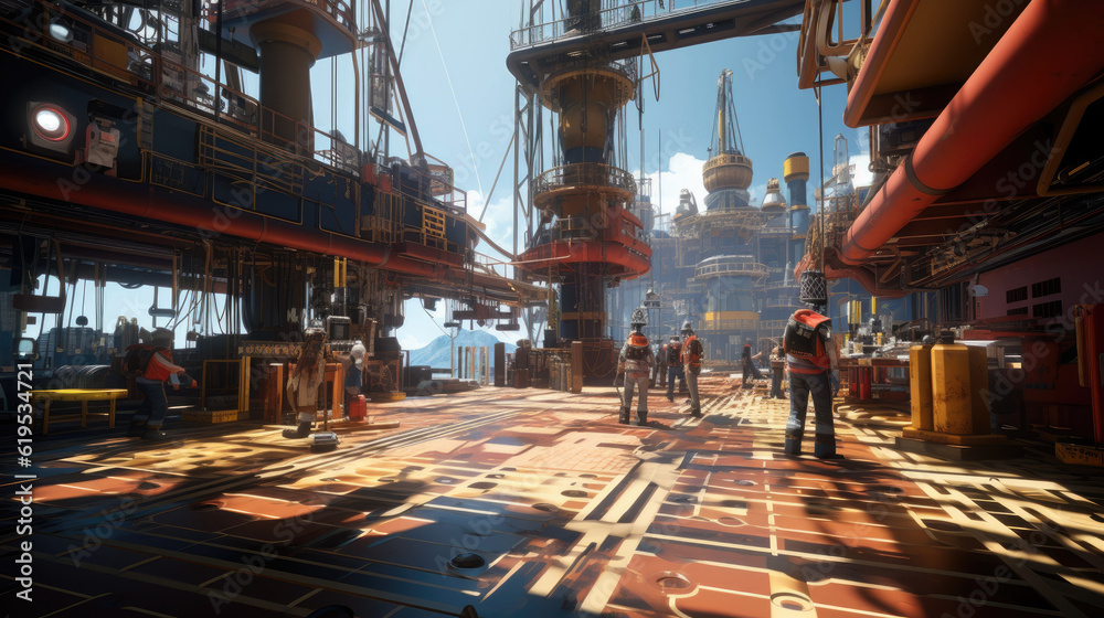 The engineer at an oil rig construction site is a highly skilled ...