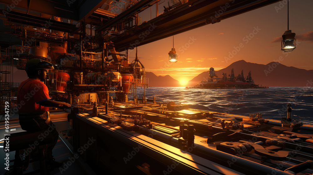 The engineer at an oil rig construction site is a highly skilled ...
