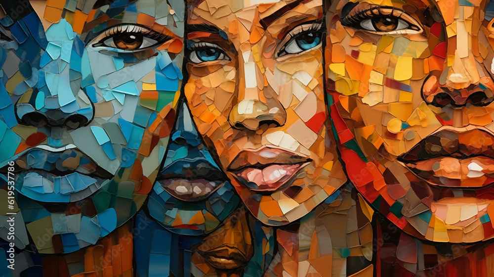 A vibrant digital mosaic portraying an amalgam of diverse faces ...
