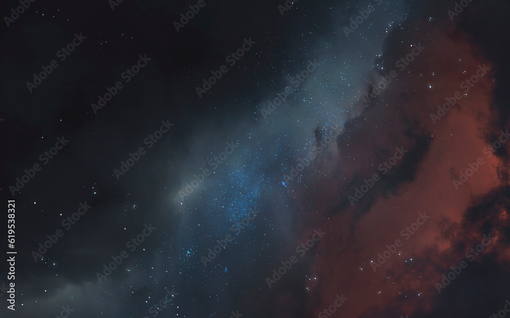 3D illustration of starfield and dust clouds in deep space. 5K ...
