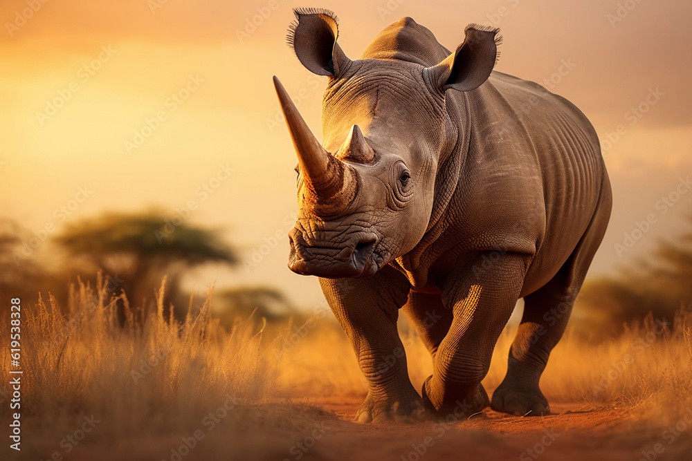 An engaging, hyper - realistic image of a rhinoceros standing resilient ...