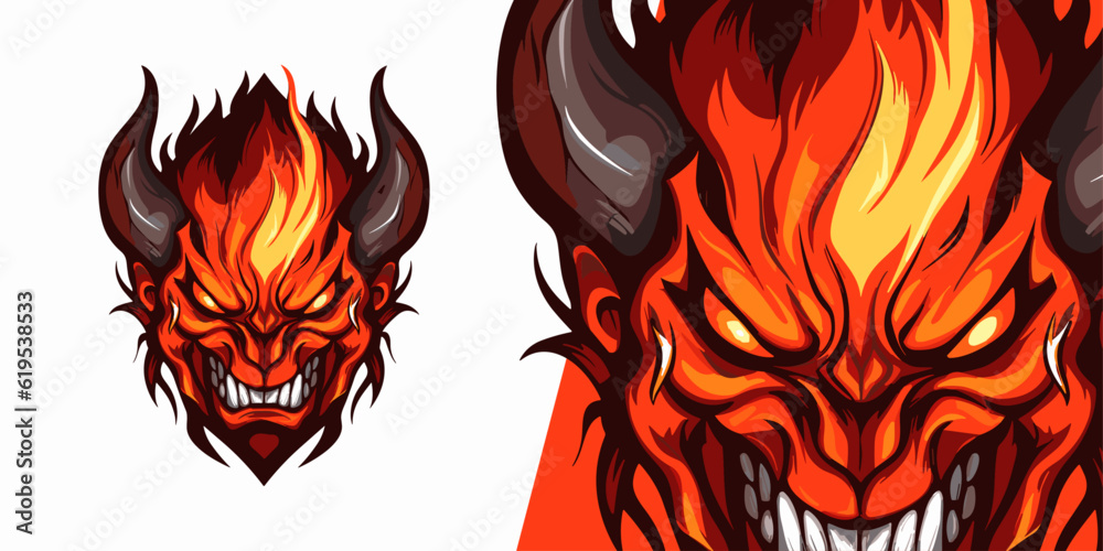 Fiery Demon Logo Mascot: Striking Illustration Vector Graphic for Sport ...