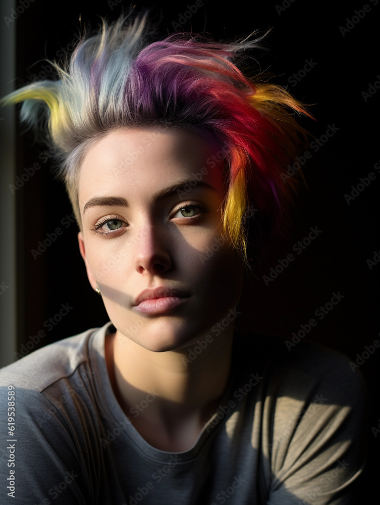 Chiaroscuro portrait of a non - binary individual, subtle play of light ...