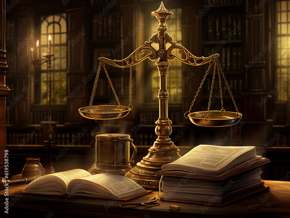 Detailed digital painting of an antique wooden gavel, resting on a pile ...