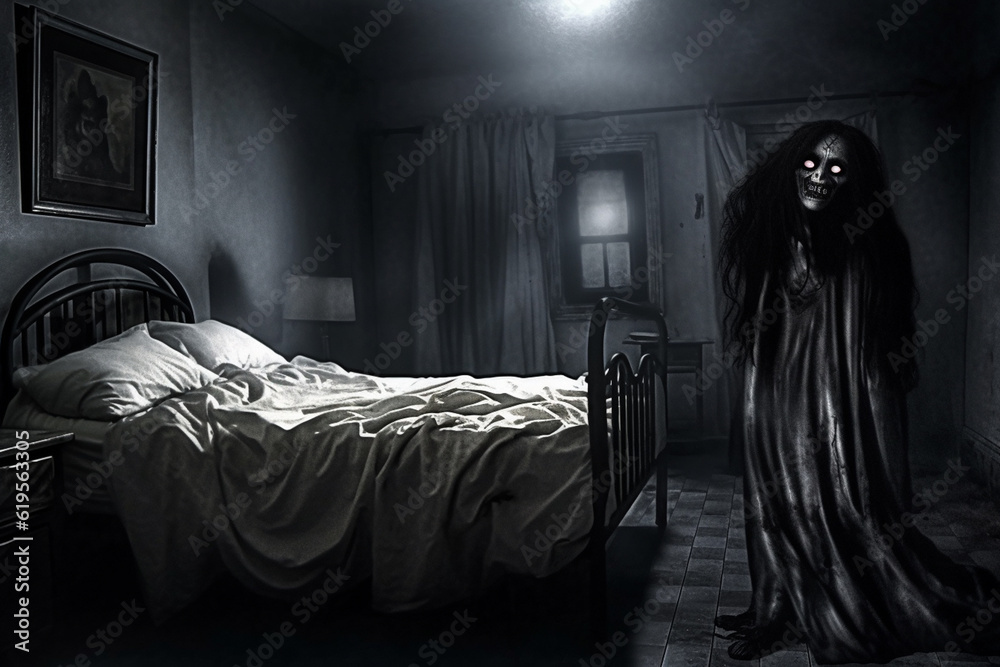 Realistic horrible nightmare in the room with monsters. Stock ...