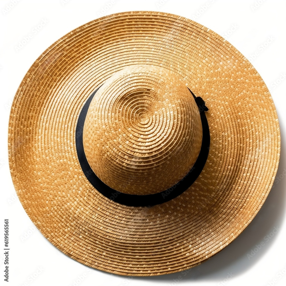 straw hat top view with ribbon and bow on white background beach hat ...