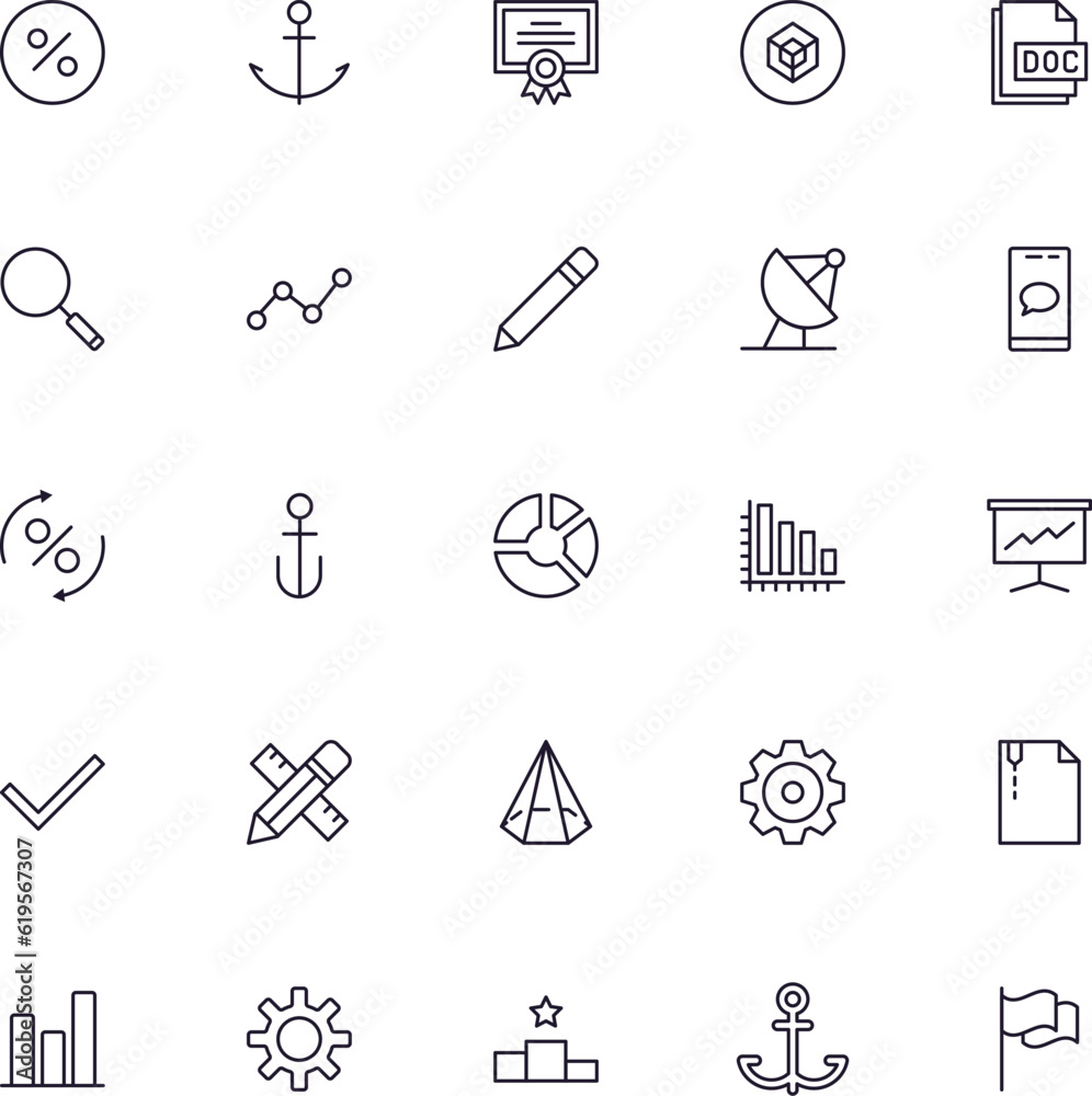 Business line icon set. Collection of commerce uotline sighn for web ...