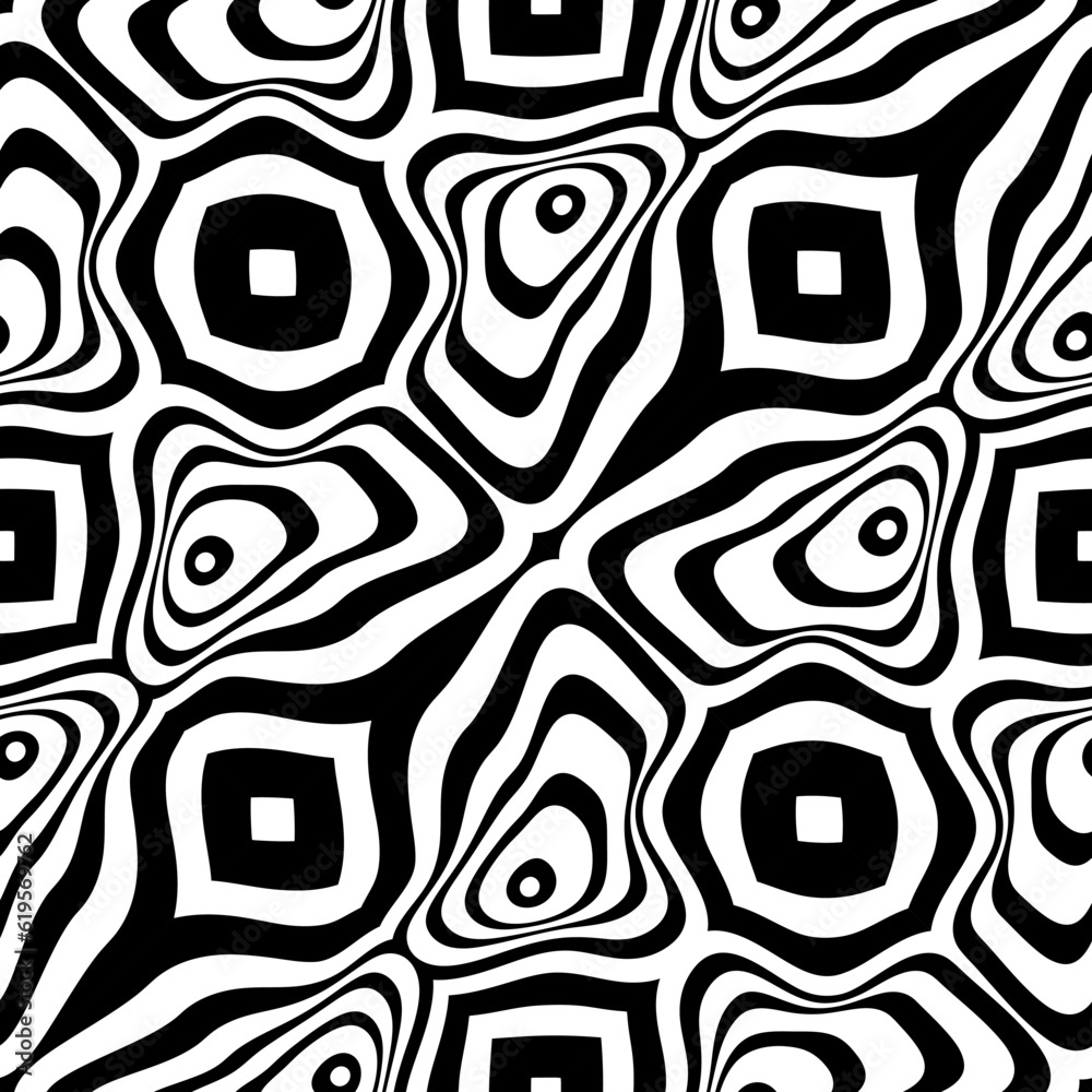 Black op art wavy oblique stripes. Optical illusion. Vector. Line art ...