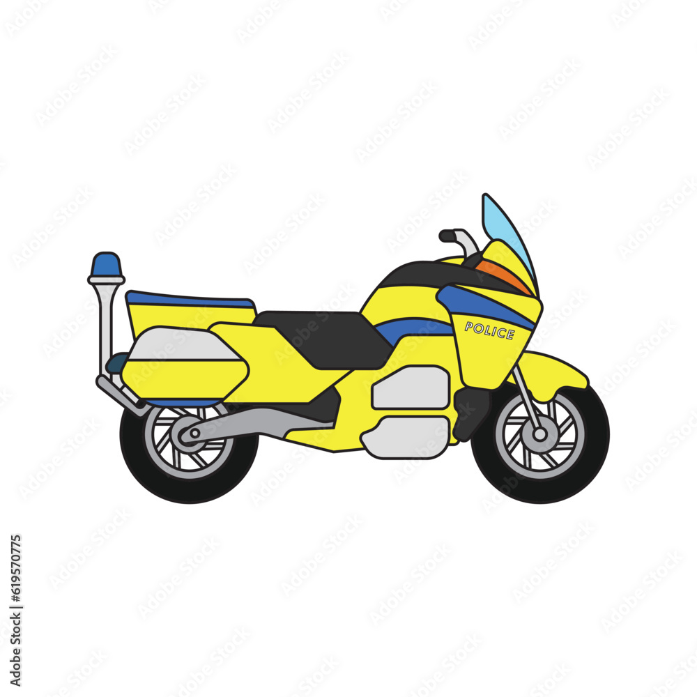 kids drawing Vector illustration police motorcycle flat cartoon ...